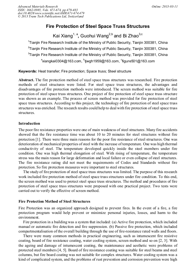 Fire Protection of Steel Space Truss Structures | Scientific.Net