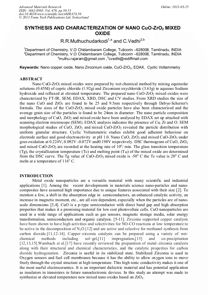 Synthesis and Characterization of Nano CuO-ZrO2 Mixed Oxide ...