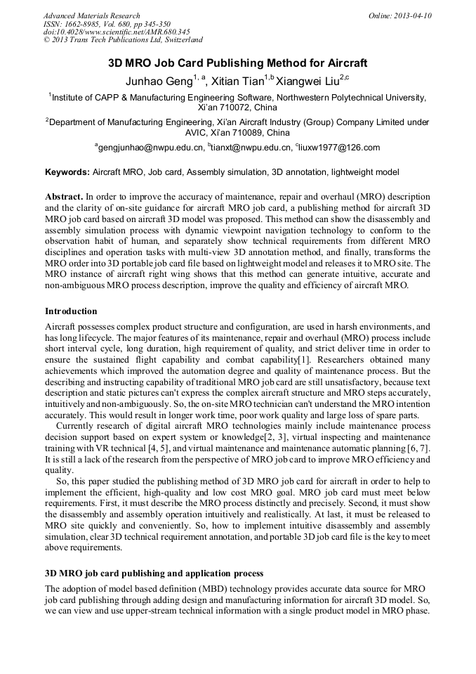 3D MRO Job Card Publishing Method for Aircraft | Scientific.Net