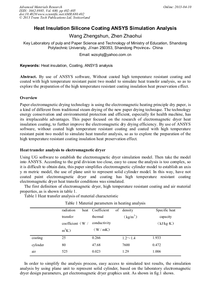 Heat Insulation Silicone Coating ANSYS Simulation Analysis | Scientific.Net