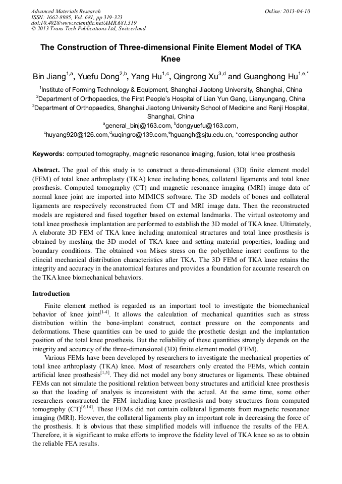 The Construction of Three-Dimensional Finite Element Model of TKA Knee ...