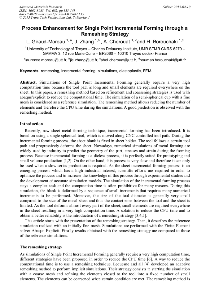 Process Enhancement for Single Point Incremental Forming through a ...