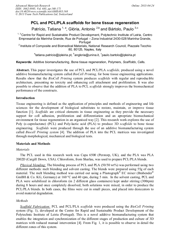 PCL and PCL/PLA Scaffolds for Bone Tissue Regeneration | Scientific.Net