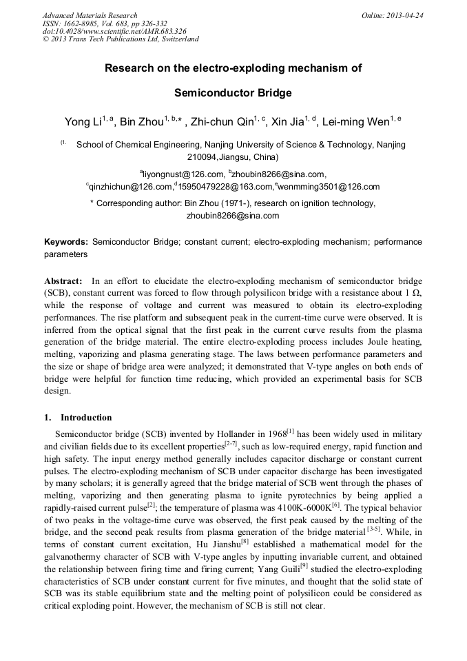 Research on the Electro-Exploding Mechanism of Semiconductor Bridge ...