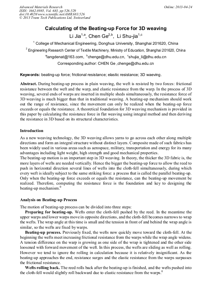 Calculating of the Beating-Up Force for 3D Weaving | Scientific.Net