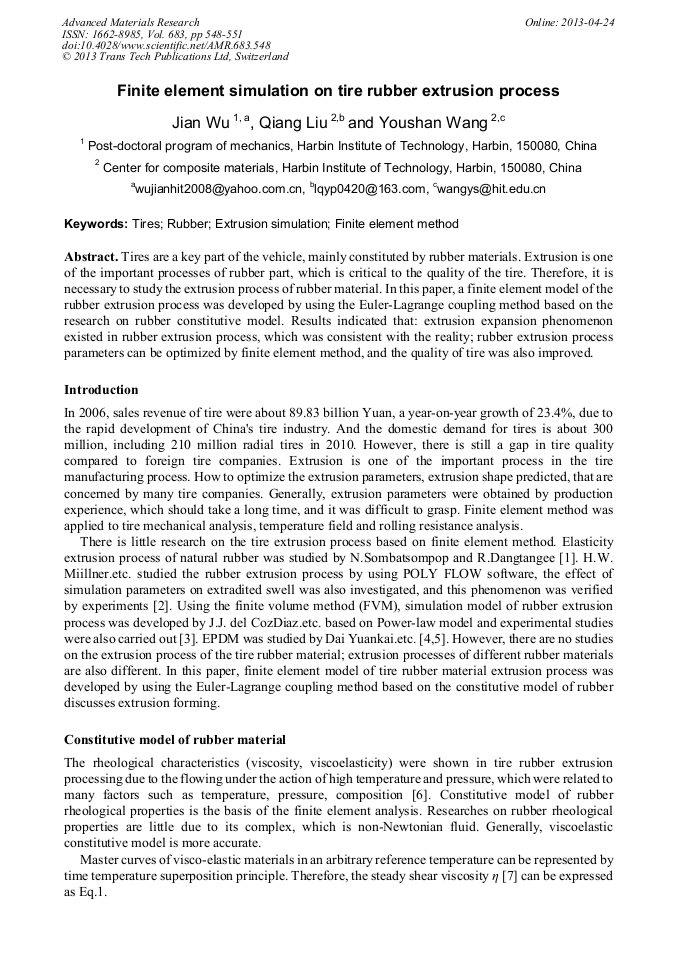 Finite Element Simulation on Tire Rubber Extrusion Process | Scientific.Net