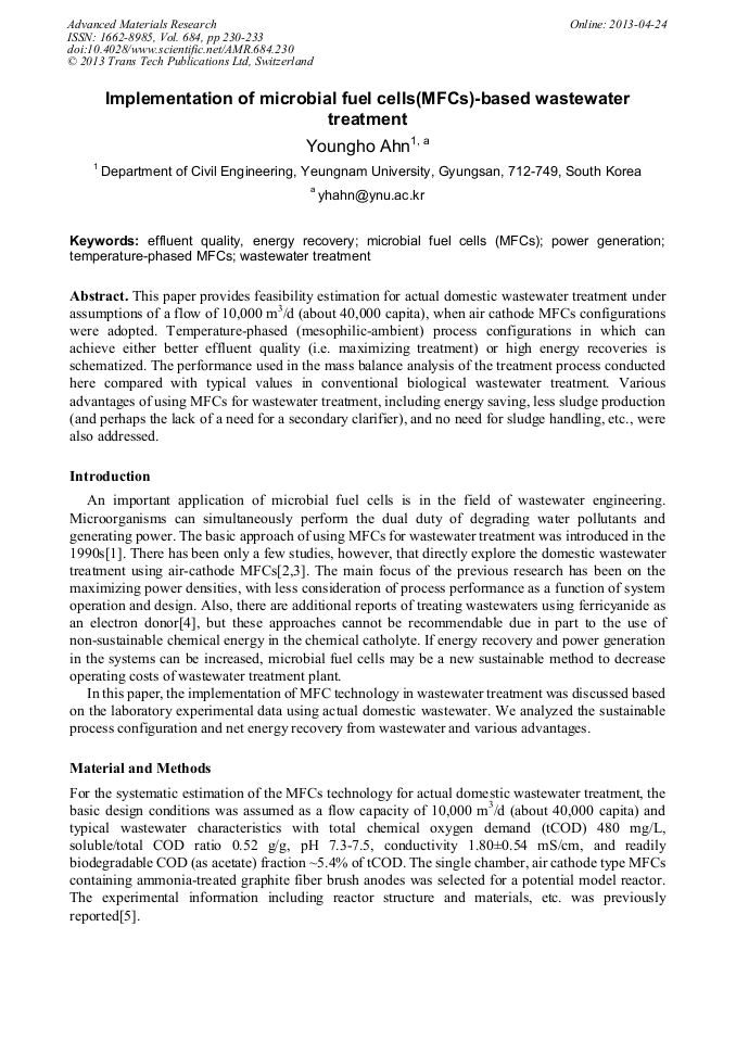 Implementation of Microbial Fuel Cells (MFCs)-Based Wastewater ...