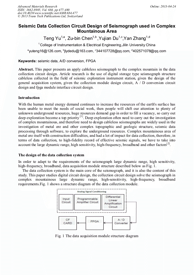 Seismic Data Collection Circuit Design of Seismograph Used in Complex ...