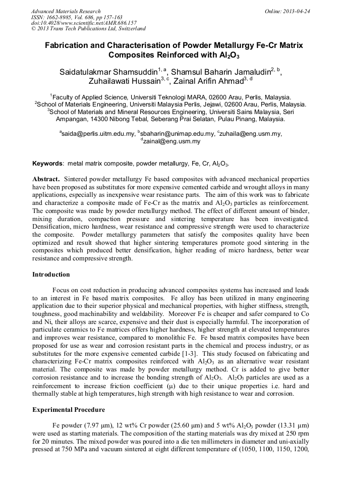 Fabrication and Characterisation of Powder Metallurgy Fe-Cr Matrix ...