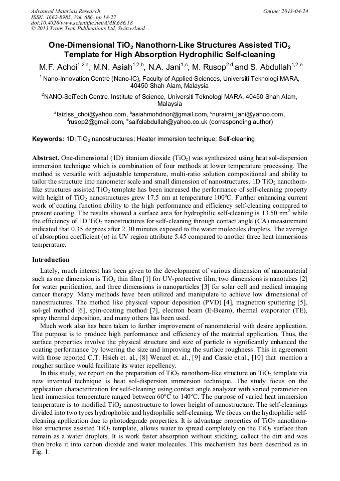 One-Dimensional TiO2 Nanothorn-Like Structures Assisted TiO2 Template ...