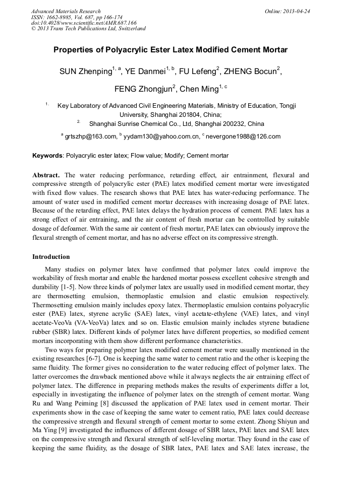 Properties of Polyacrylic Ester Latex Modified Cement Mortar ...