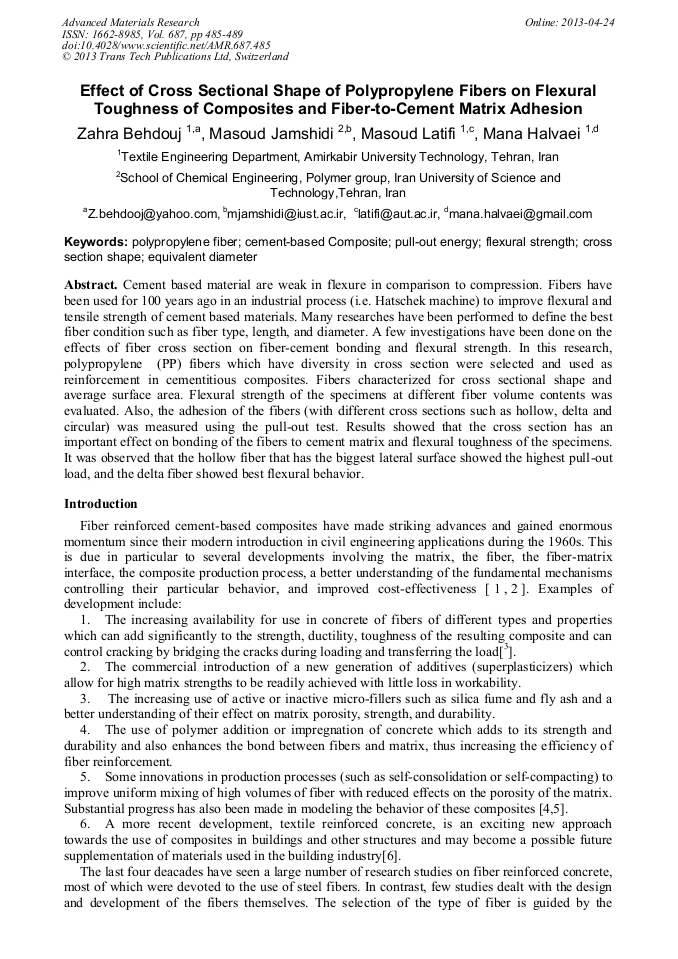Effect of Cross Sectional Shape of Polypropylene Fibers on Flexural ...