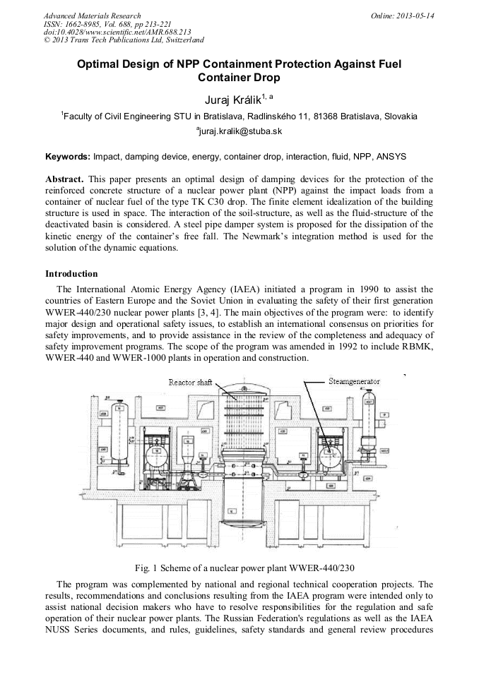 Optimal Design of NPP Containment Protection Against Fuel Container ...