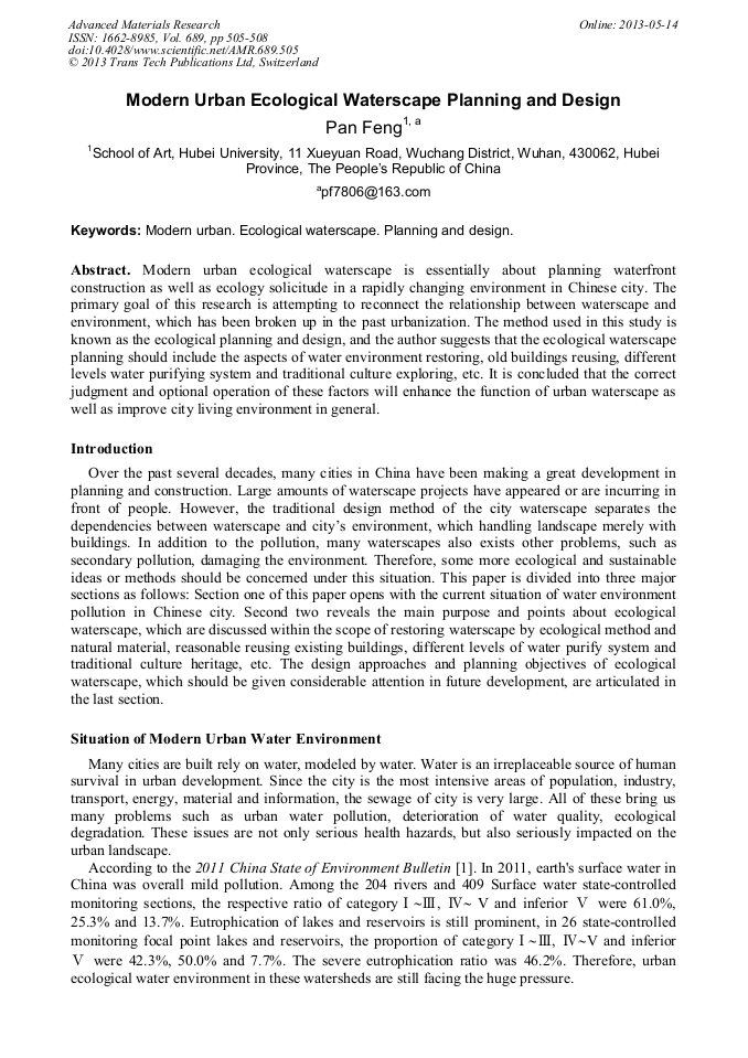 Modern Urban Ecological Waterscape Planning and Design | Scientific.Net