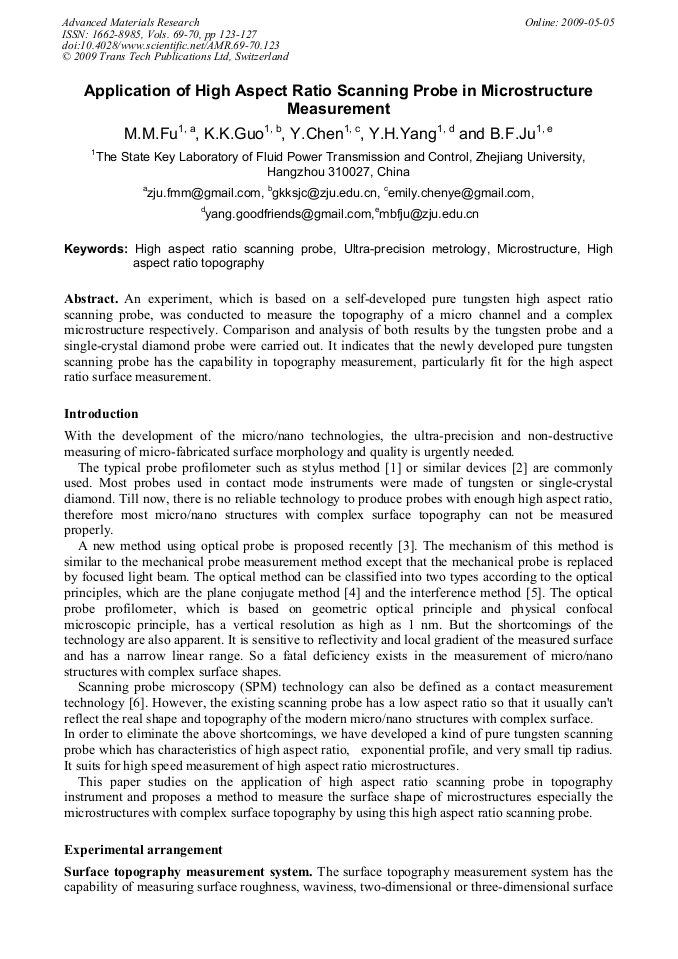 Application of High Aspect Ratio Scanning Probe in Microstructure Measurement | Scientific.Net