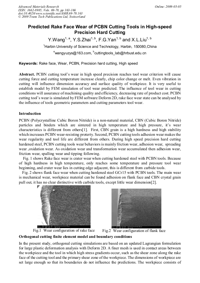 Predicted Rake Face Wear of PCBN Cutting Tools in High-Speed Precision ...