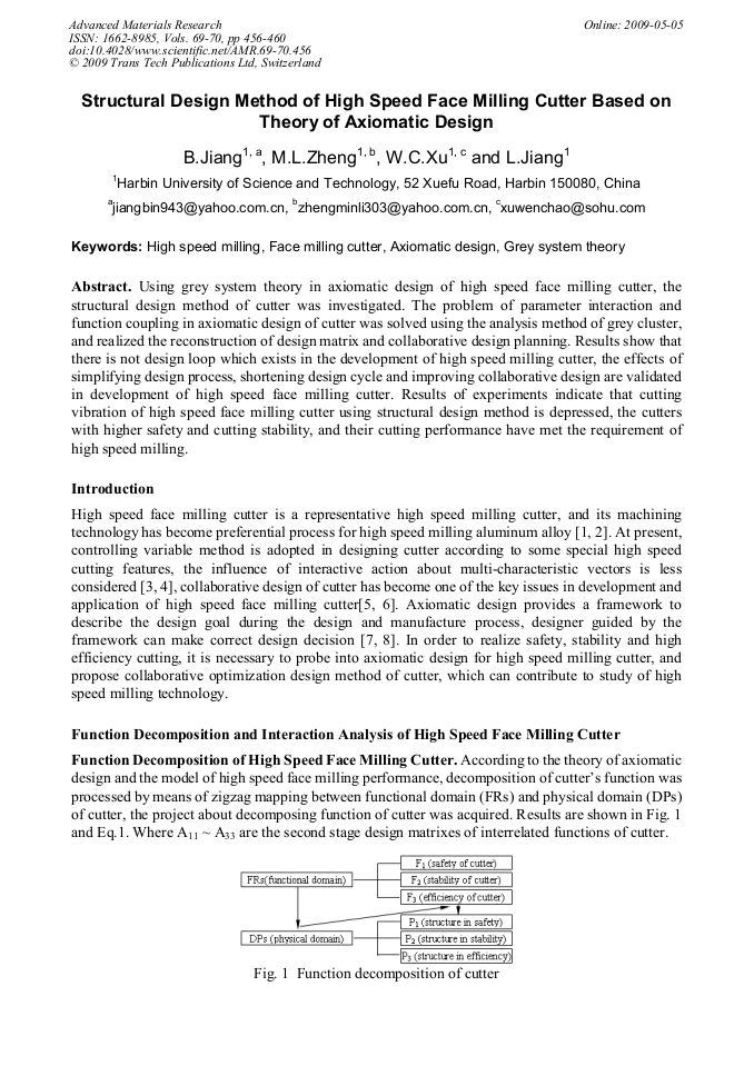 Structural Design Method of High Speed Face Milling Cutter Based on ...
