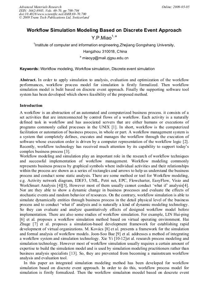 Workflow Simulation Modeling Based On Discrete Event Approach Scientificnet
