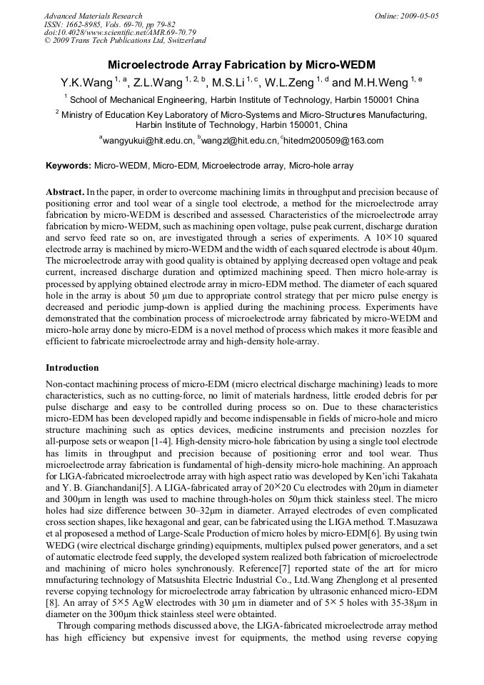 Microelectrode Array Fabrication by Micro-WEDM | Scientific.Net