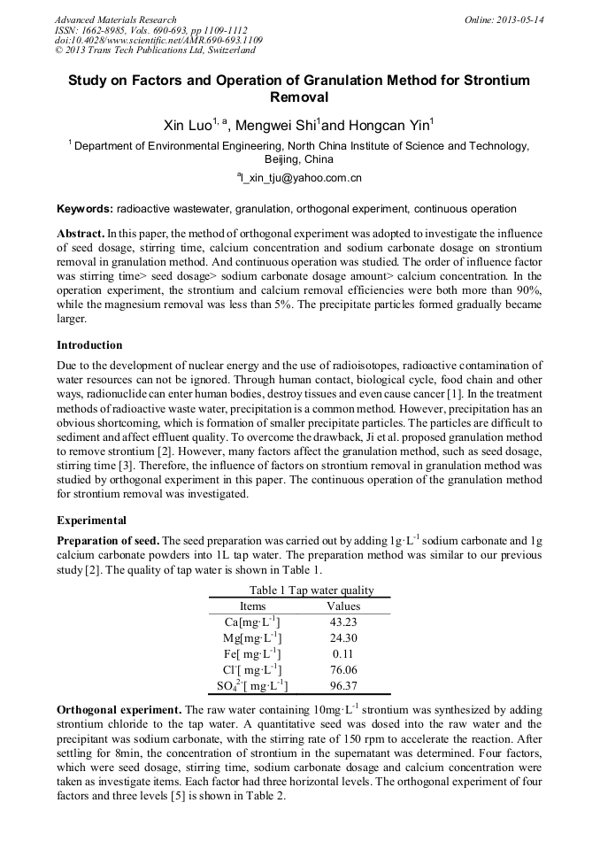 Study on Factors and Operation of Granulation Method for Strontium ...