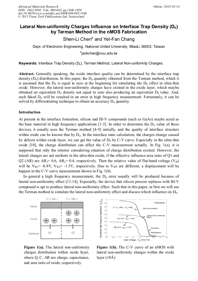 Lateral Non-Uniformity Charges Influence on Interface Trap Density (Dit ...