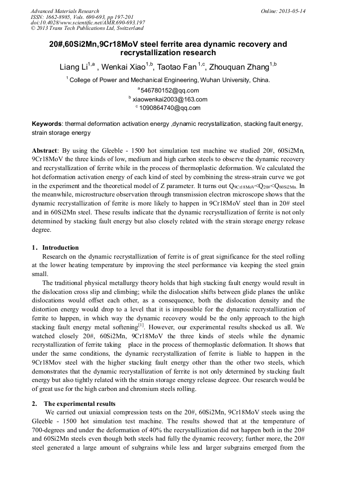 20#,60Si2Mn,9Cr18MoV Steel Ferrite Area Dynamic Recovery and ...