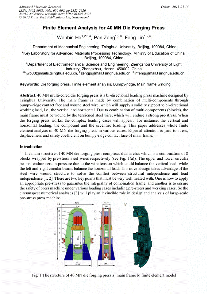Finite Element Analysis for 40 MN Die Forging Press | Scientific.Net