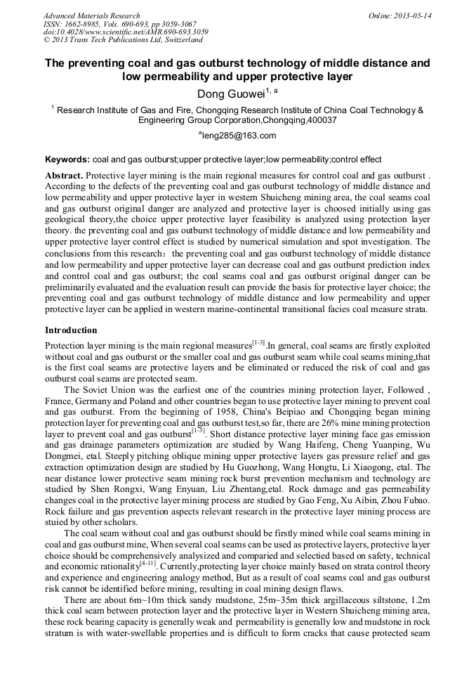 The Preventing Coal and Gas Outburst Technology of Middle Distance and ...