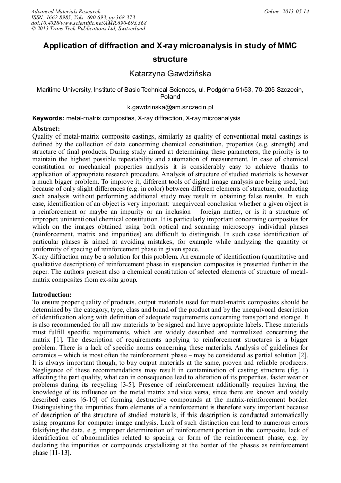 Application of Diffraction and X-Ray Microanalysis in Study of MMC ...