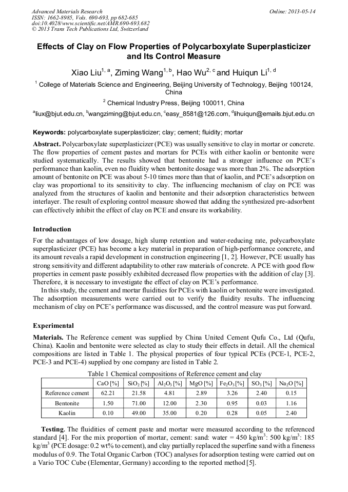 Effects of Clay on Flow Properties of Polycarboxylate Superplasticizer ...