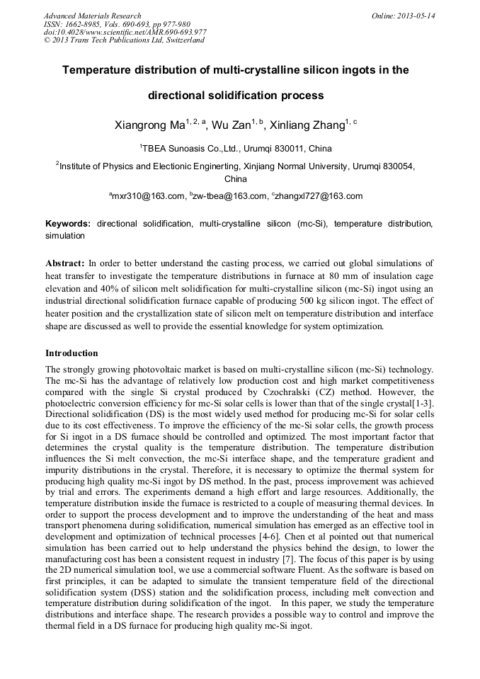 Temperature Distribution of Multi-Crystalline Silicon Ingots in the ...