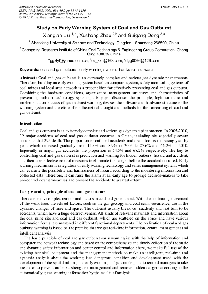 Study on early Warning System of Coal and Gas Outburst | Scientific.Net