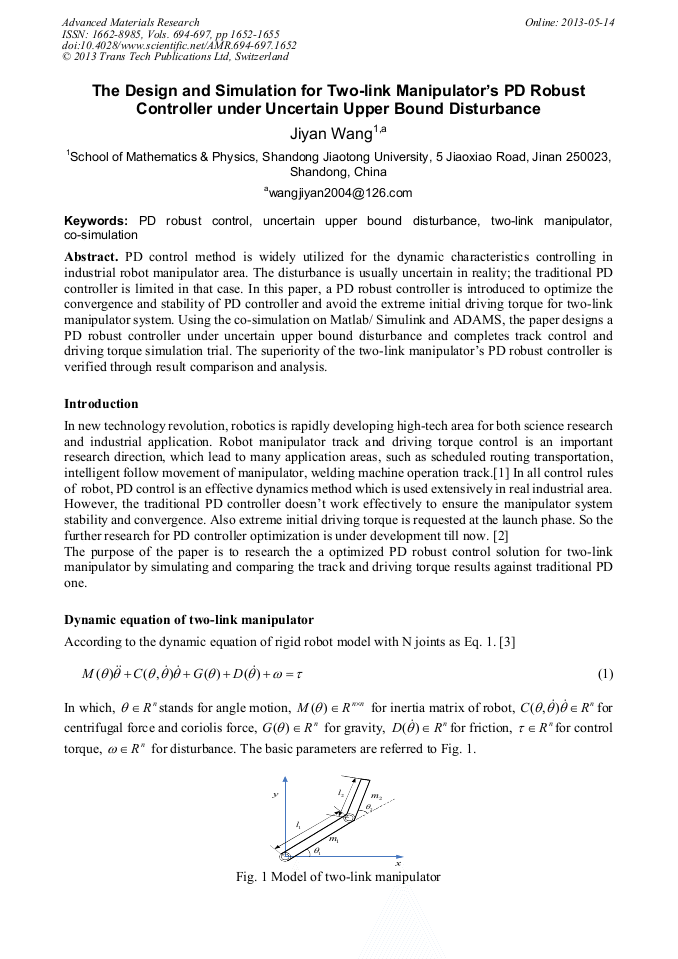 The Design and Simulation for Two-Link Manipulators PD Robust ...