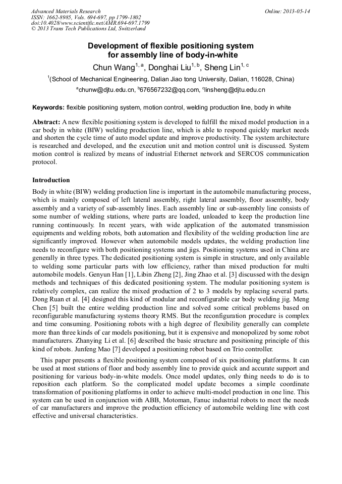 Development of Flexible Positioning System for Assembly Line of Body-in ...