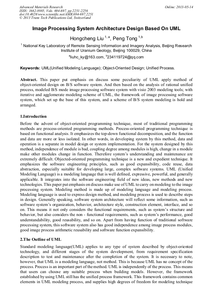 Image Processing System Architecture Design Based on UML | Scientific.Net