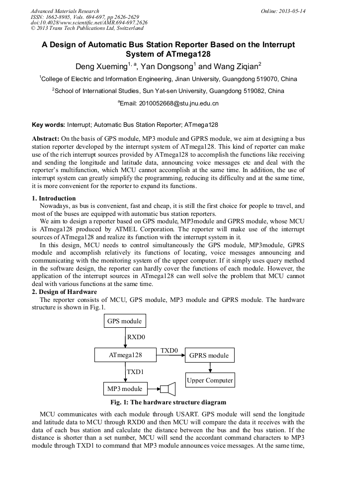 A Design of Automatic Bus Station Reporter Based on the Interrupt System of ATmega128 ...
