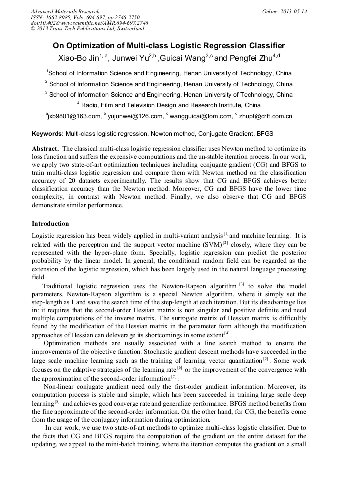 On Optimization of Multi-Class Logistic Regression Classifier | Scientific.Net