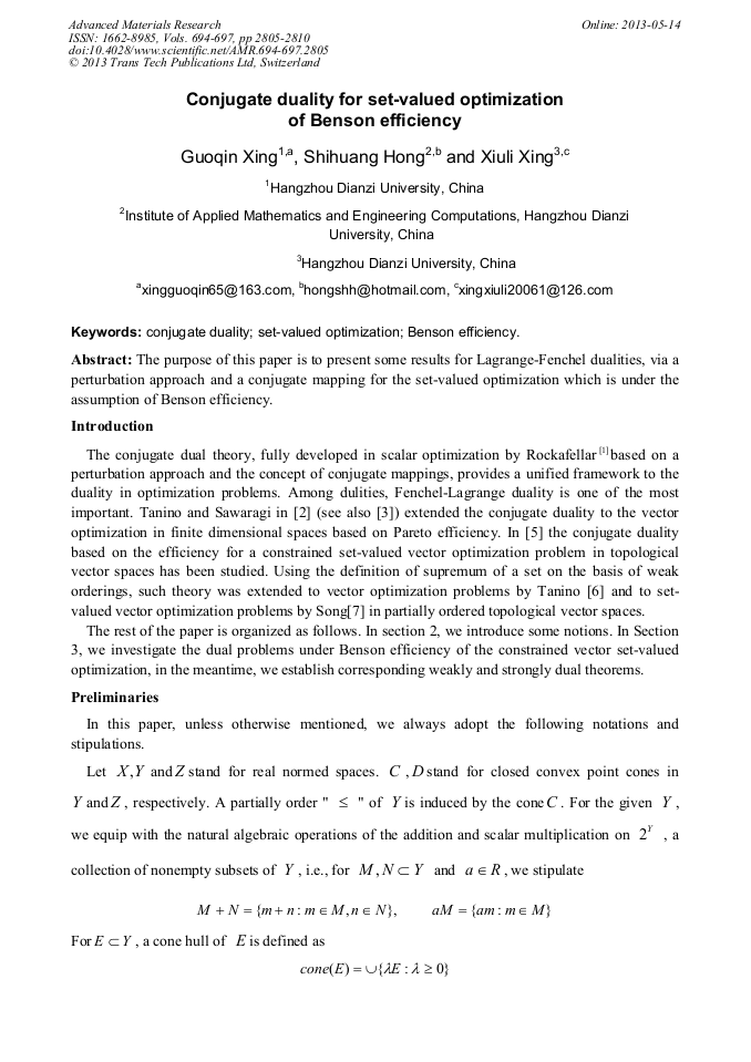Conjugate Duality for Set-Valued Optimization of Benson Efficiency ...
