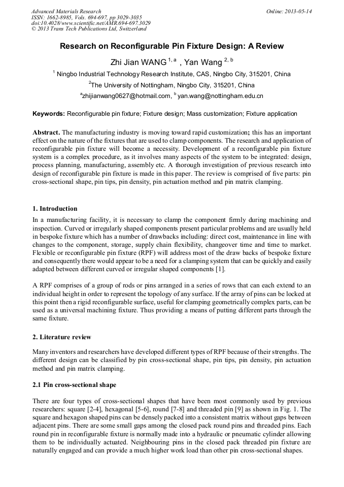 Research on Reconfigurable Pin Fixture Design: A Review | Scientific.Net