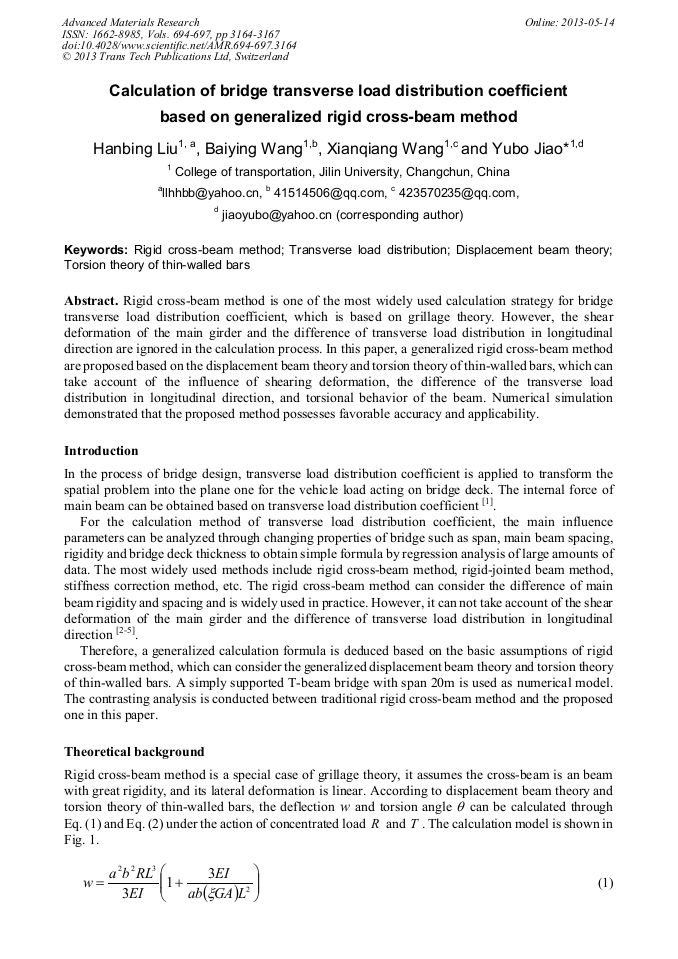 Calculation of Bridge Transverse Load Distribution Coefficient Based on ...