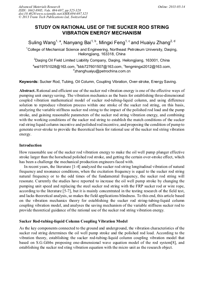 Study on Rational Use of the Sucker Rod String Vibration Energy ...
