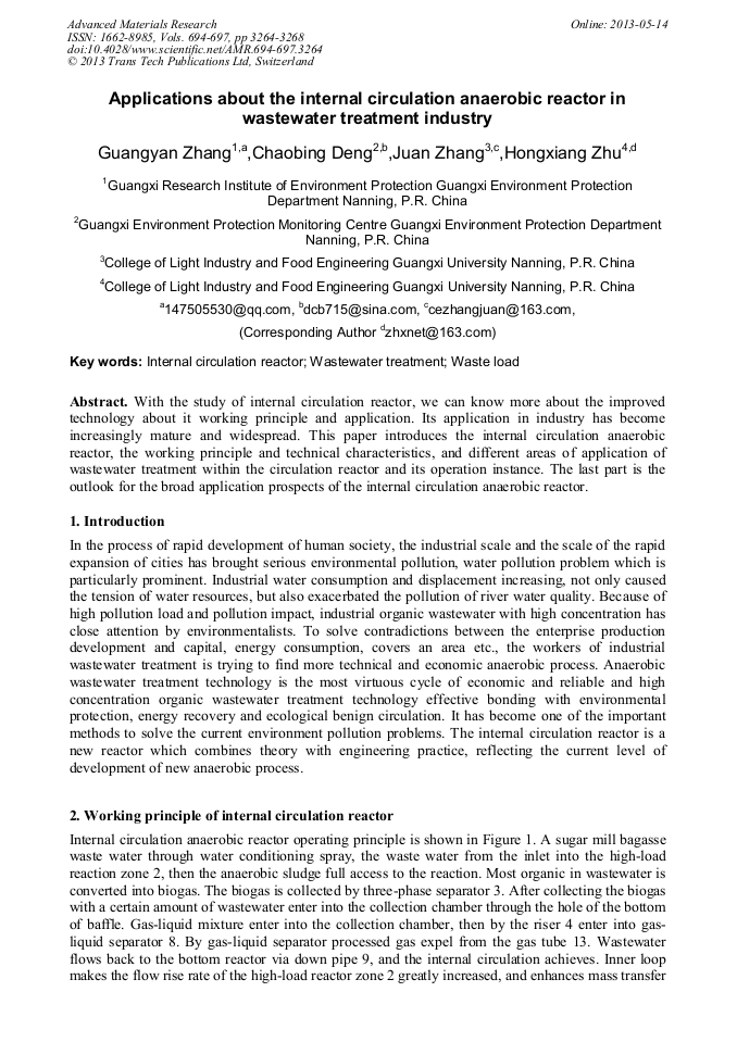 Applications about the Internal Circulation Anaerobic Reactor in ...