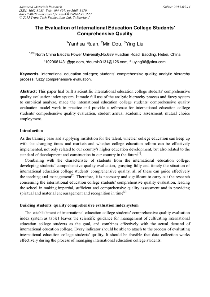 The Evaluation of International Education College Students ...