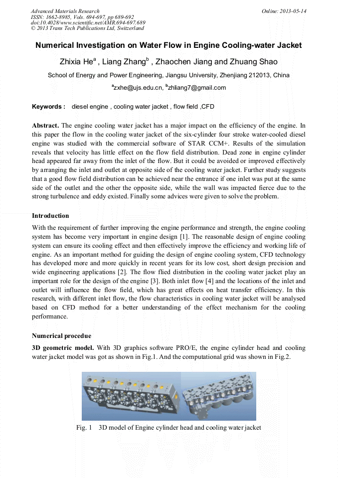 Numerical Investigation on Water Flow in Engine Cooling-Water Jacket ...