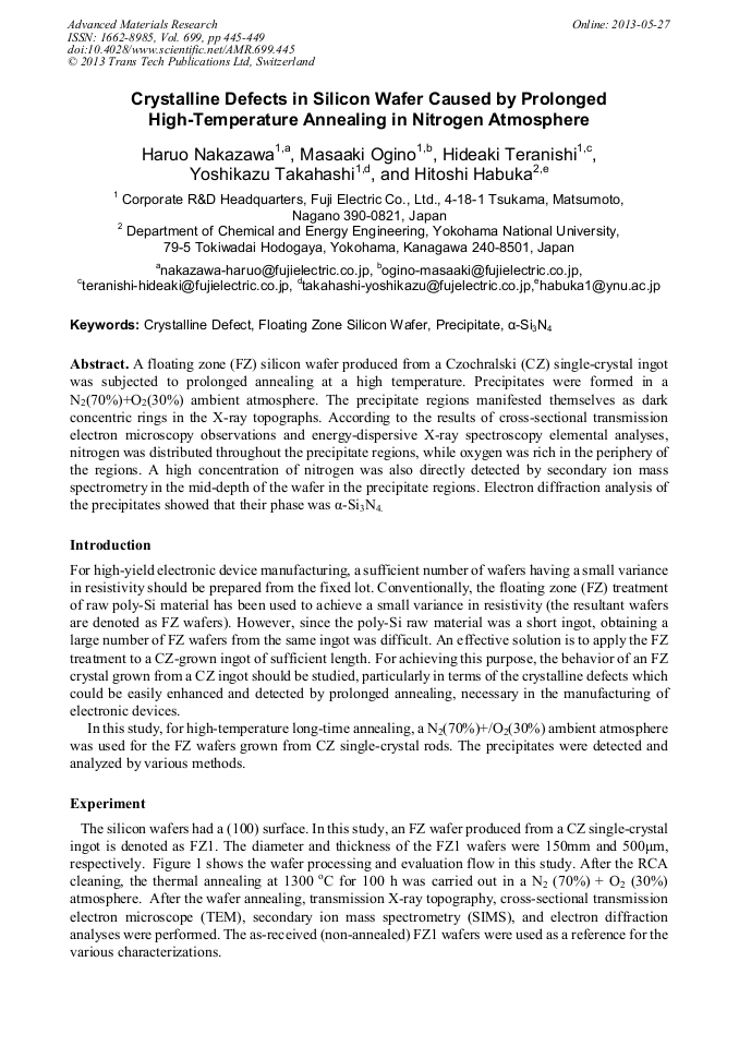Crystalline Defects in Silicon Wafer Caused by Prolonged High ...