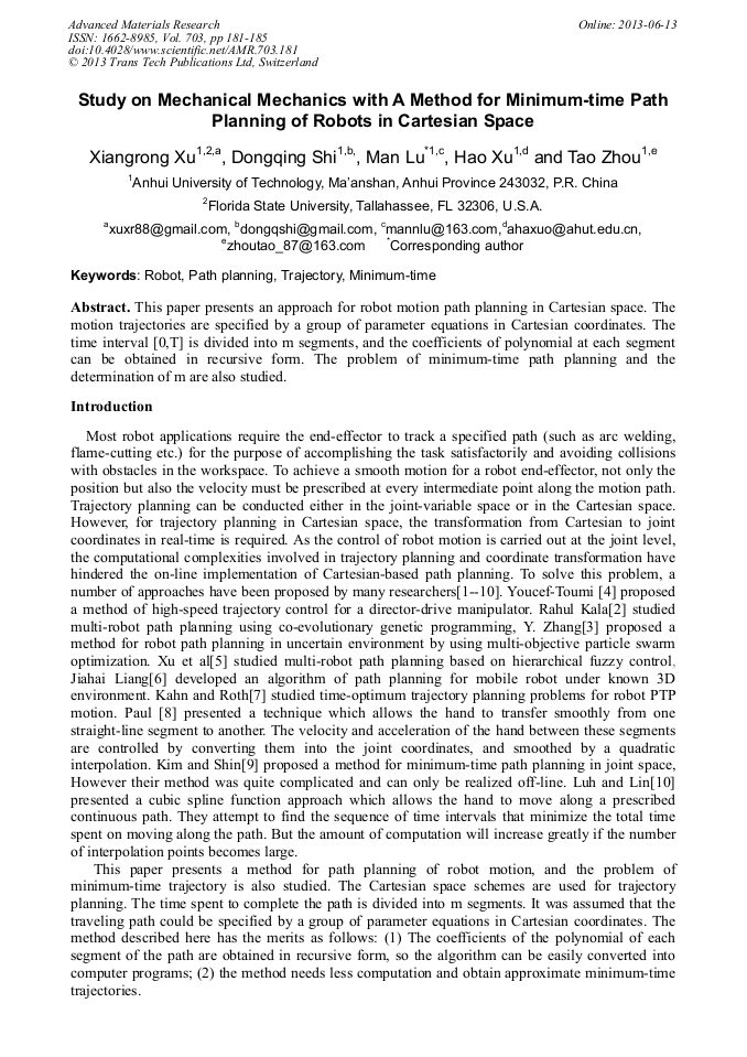 Study on Mechanical Mechanics with a Method for Minimum-Time Path ...