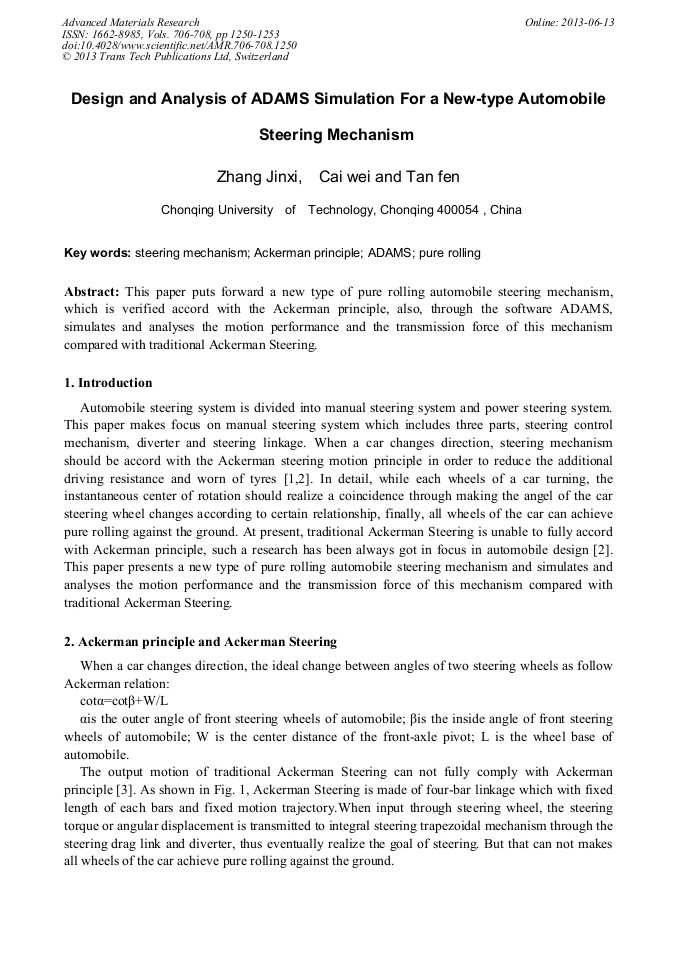 Design and Analysis of ADAMS Simulation for a New-Type Automobile ...