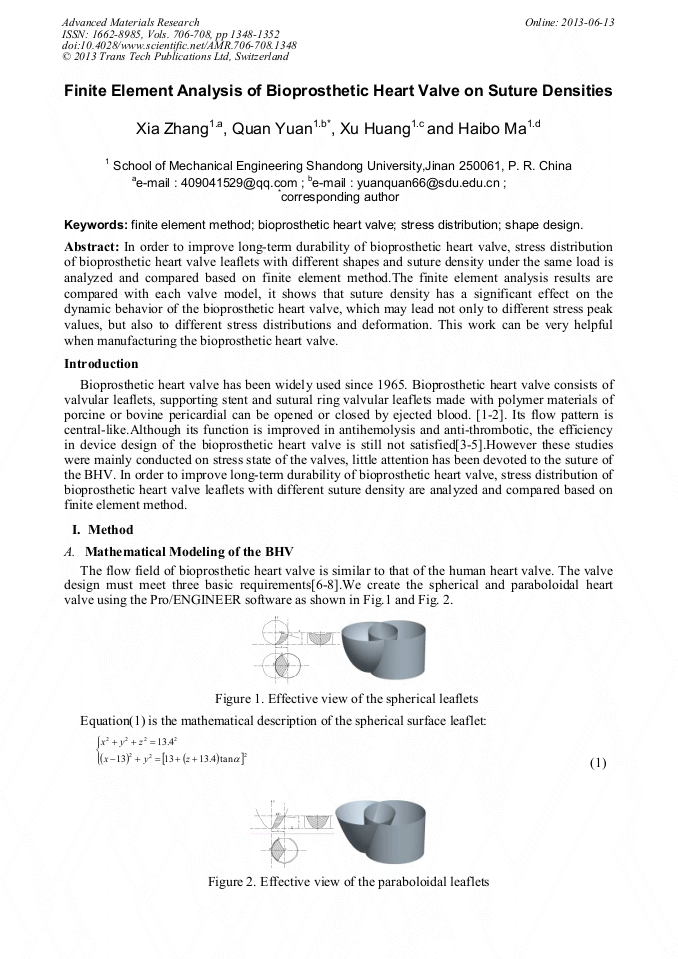Finite Element Analysis of Bioprosthetic Heart Valve on Suture ...