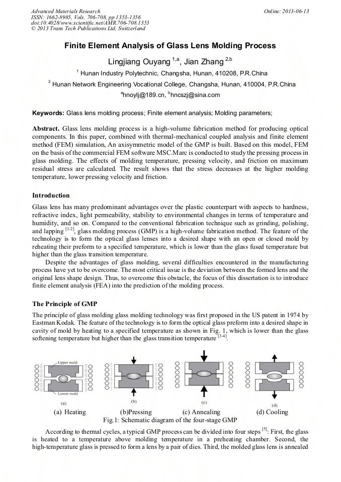 Finite Element Analysis of Glass Lens Molding Process | Scientific.Net