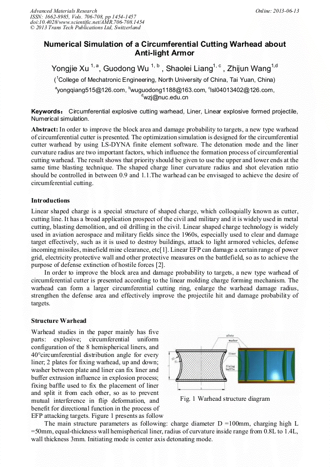 Numerical Simulation of a Circumferential Cutting Warhead about Anti ...